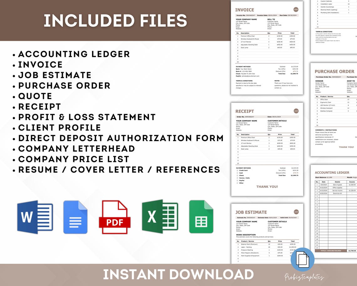 Ultimate Business Templates Bundle, 12-in-1 Business Documents, Invoice ...
