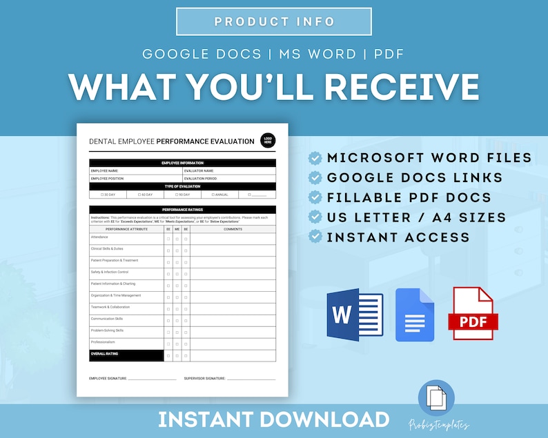 Dental Employee Performance Evaluation Form, Dental Staff Performance ...