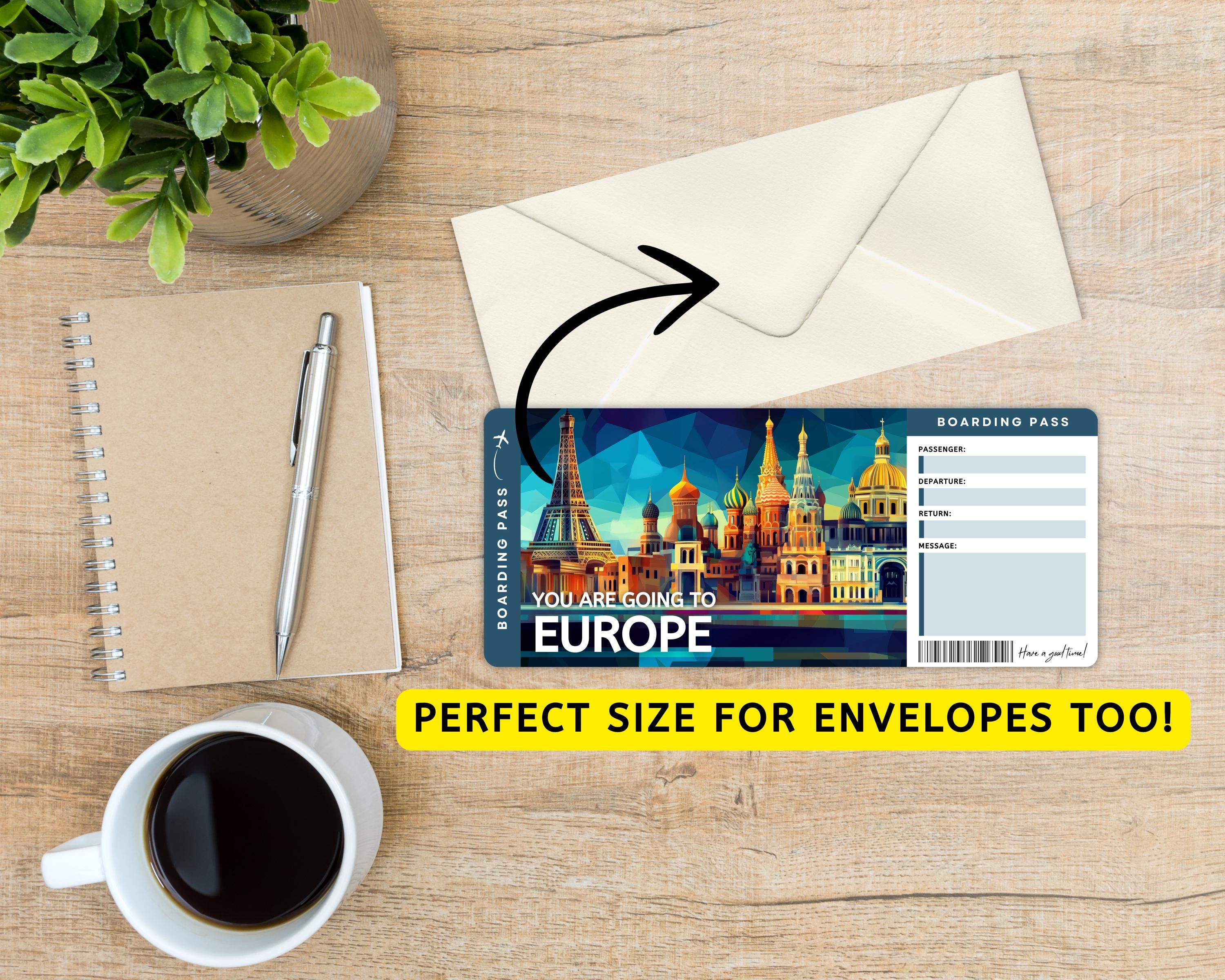 Printable Europe Surprise Gift Ticket, Editable European Vacation ...