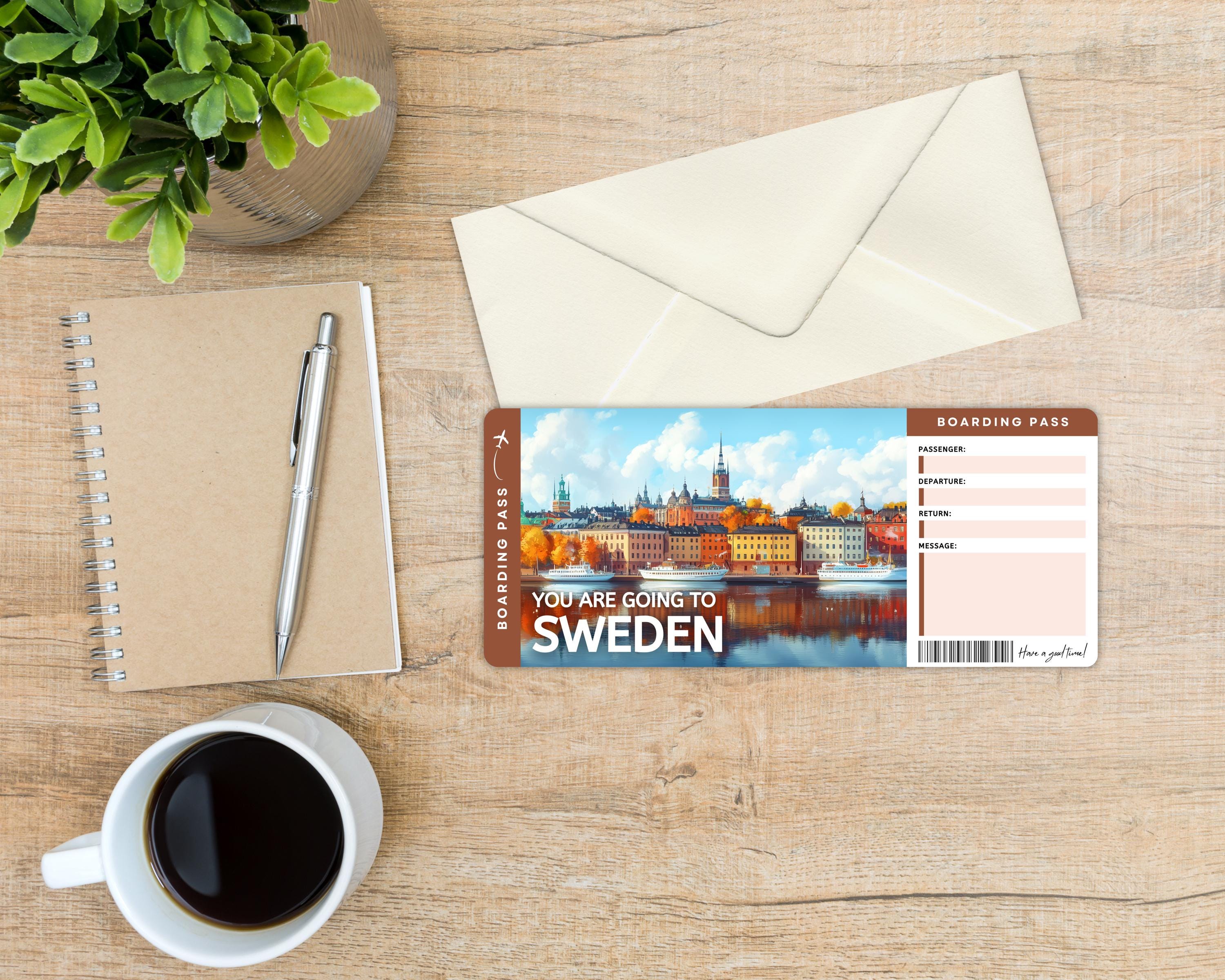 Printable Sweden Surprise Gift Ticket, Editable Stockholm Boarding Pass ...