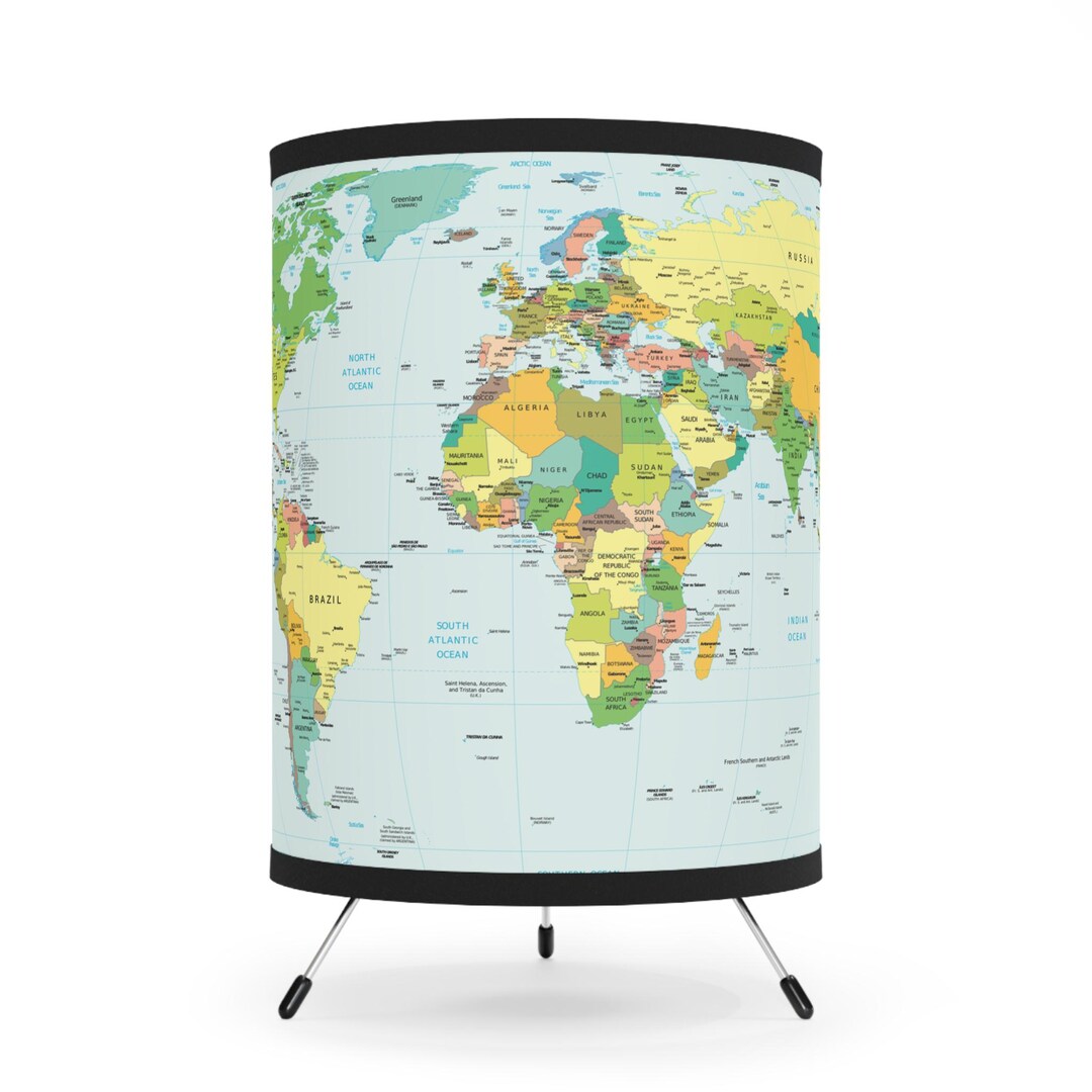 Tripod Lamp, World Map Shade Light for Kids Room or Living Room ...