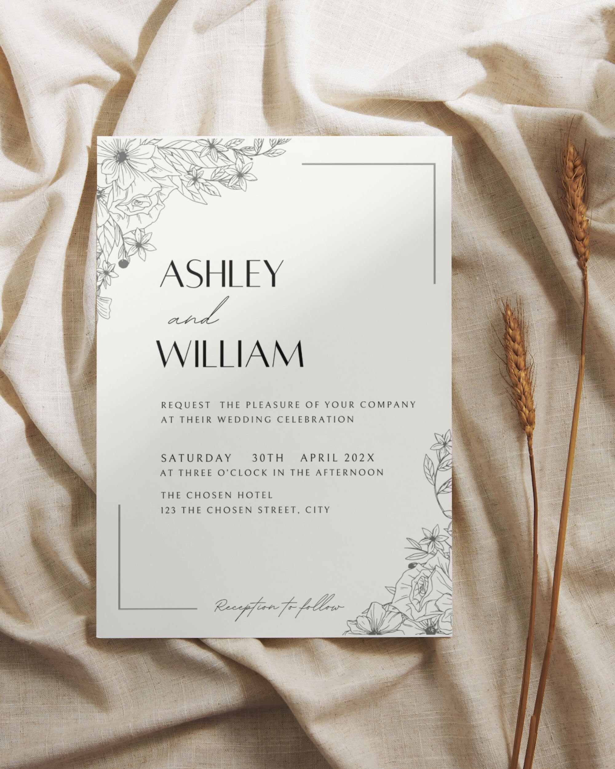 Minimal Wedding Invites, Printable Wedding Invitation With QR Code ...