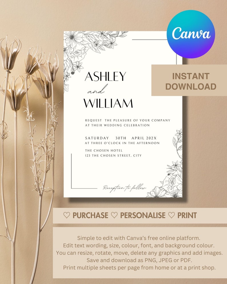 Minimal Wedding Invites, Printable Wedding Invitation With QR Code ...