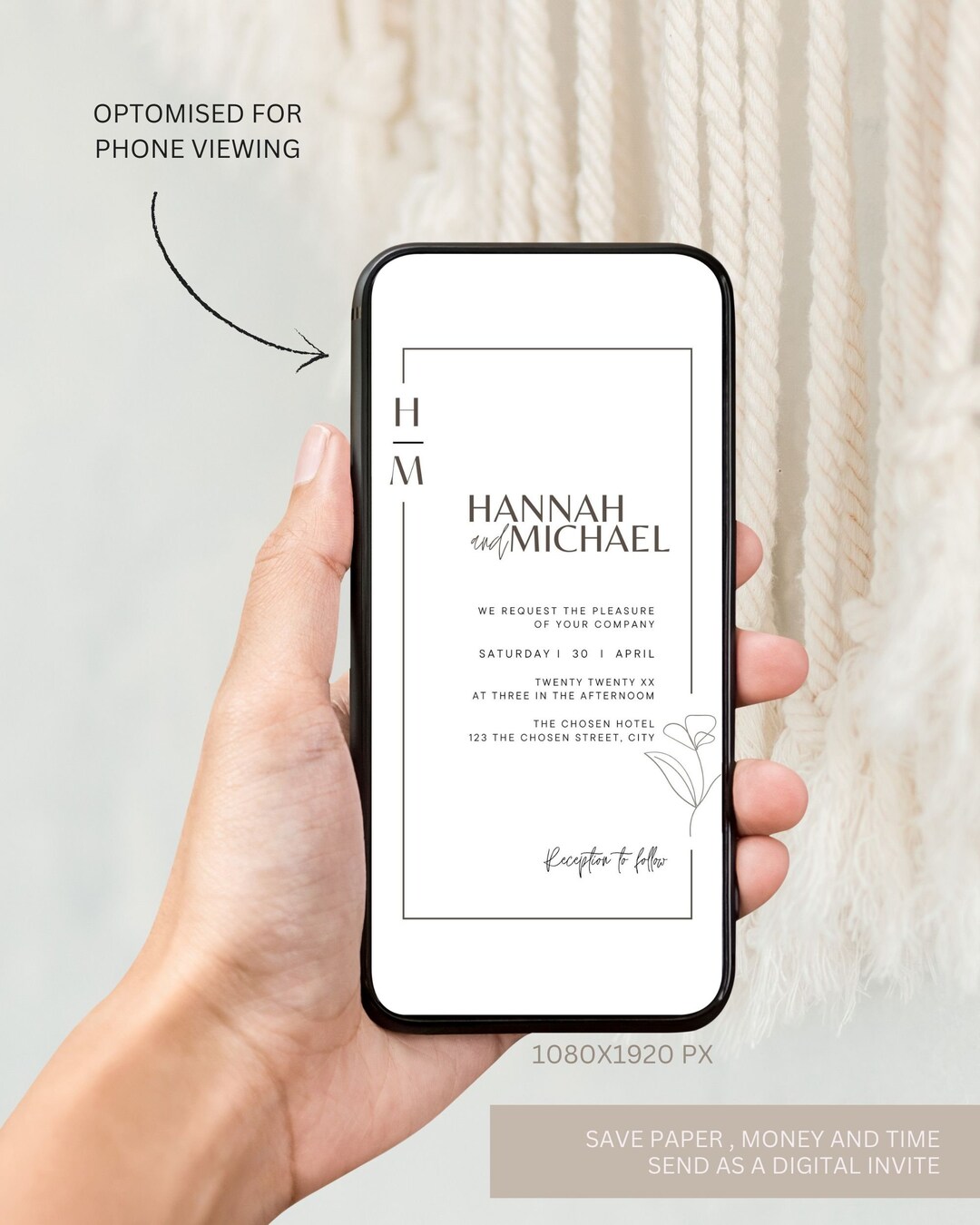 Minimal Wedding E-invite Template, Minimalist Wedding DIY Digital ...