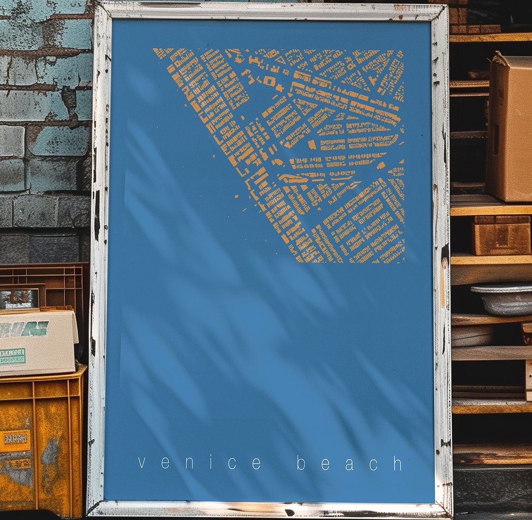 Contemporary Venice Beach Map Art Print, Detailed California Street Map ...