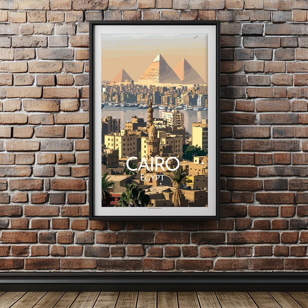 Cairo Cityscape Art Print Egyptian Pyramids Background Modern Cairo ...