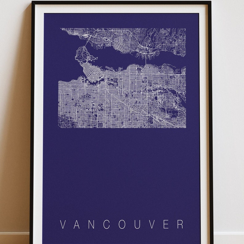 Modern Vancouver Map Art Print, Detailed Canadian Street Map Poster ...