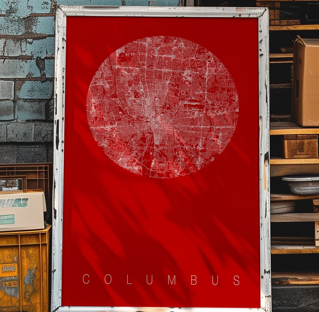 Modern Columbus Map Art Print, Detailed Ohio Cityscape Poster ...