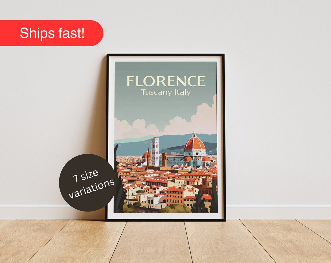 Florence Italy Travel Poster, Firenze Wall Art, Florence Duomo Artwork ...