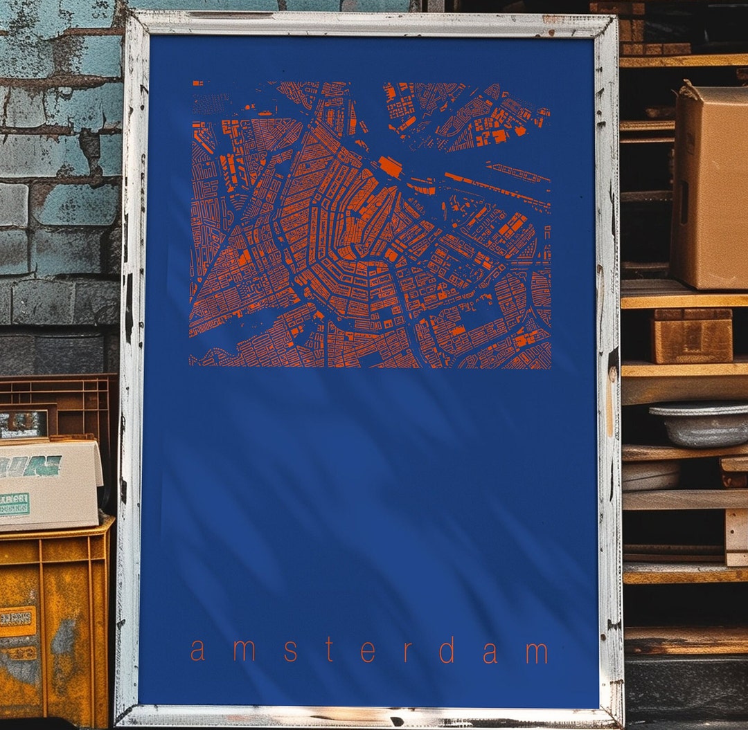 Modern Amsterdam Map Art Print, Detailed Netherlands Cityscape Poster ...