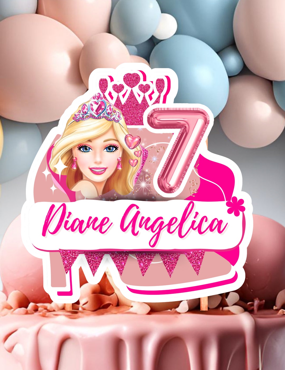 Pink Girl Printable Cake Topper W/ 12 FREE CUPCAKE Toppers Diy Cake ...