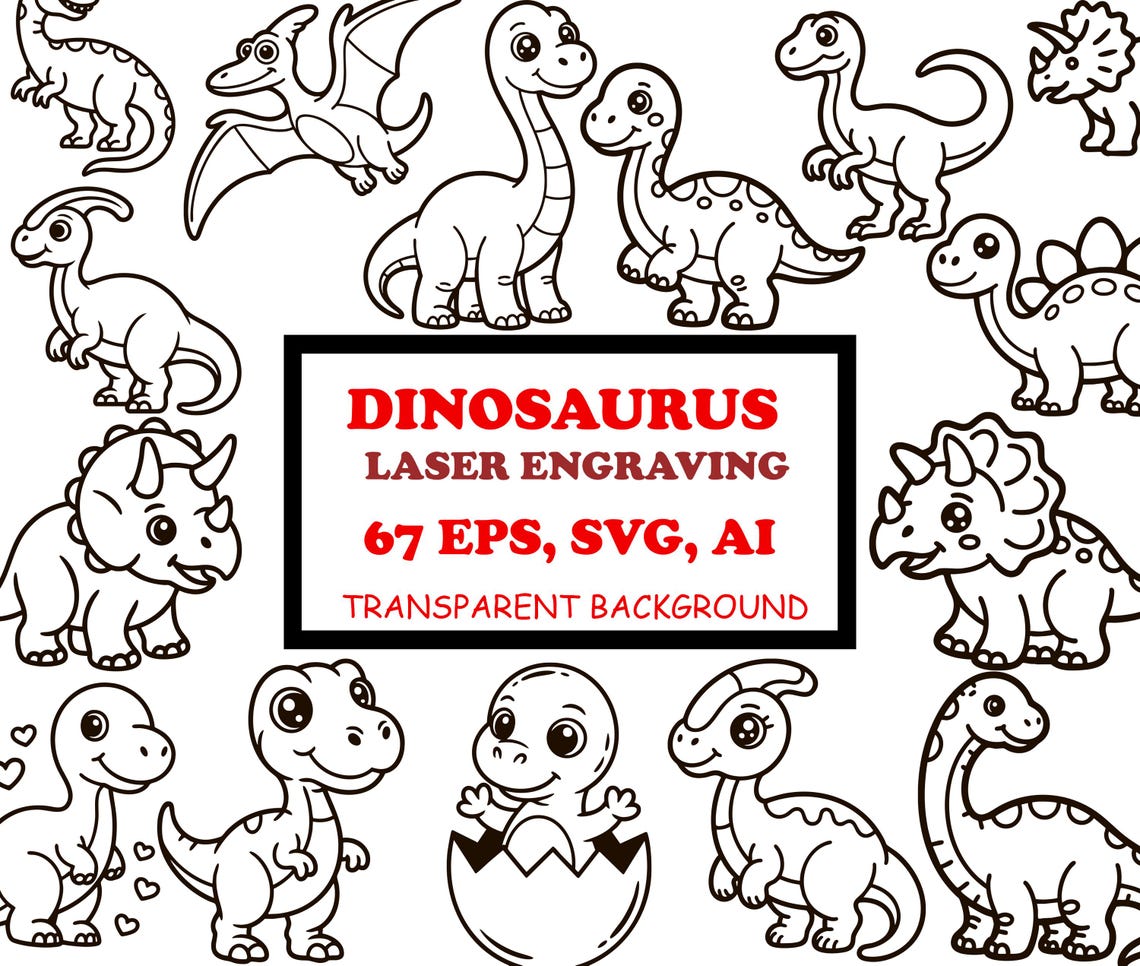 Cute Dinosaur Laser Cut Files, Dino Engraving, Kids Dino Clipart for ...