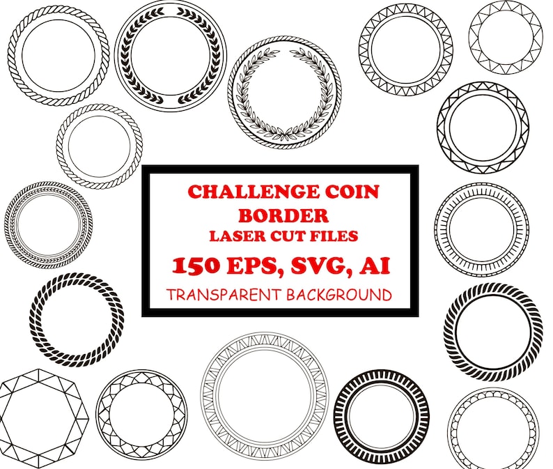 Challenge Coin Laser Engraving, Coin Border Designs for Cricut SVG EPS ...