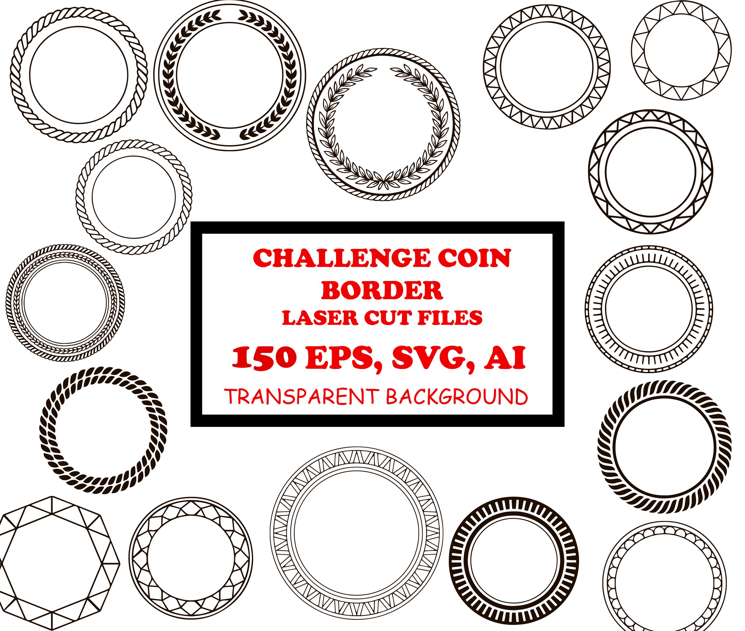 Challenge Coin Laser Engraving, Coin Border Designs for Cricut SVG EPS ...