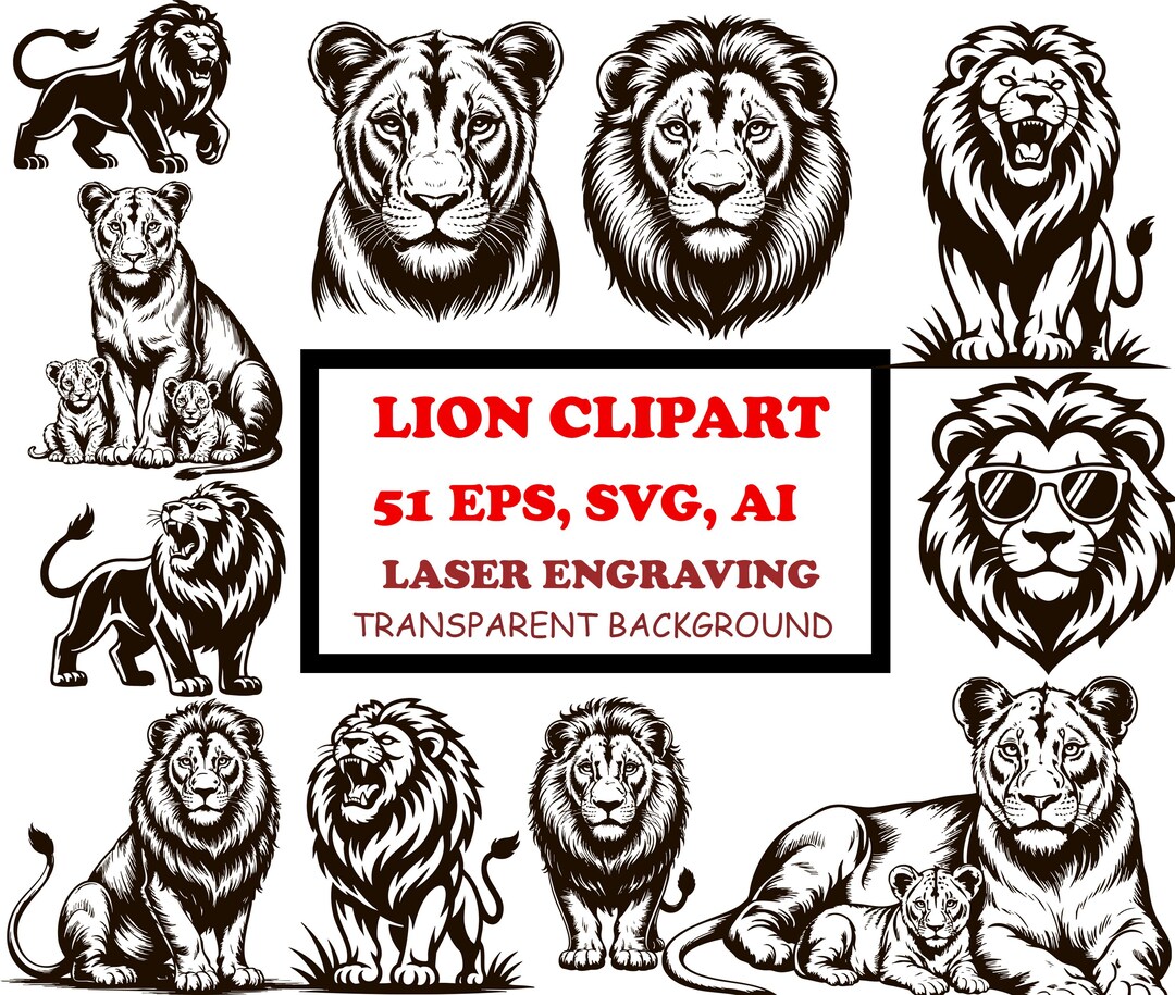 Lion SVG Engraving Files, Lion Clipart, Savannah Animals Vector ...