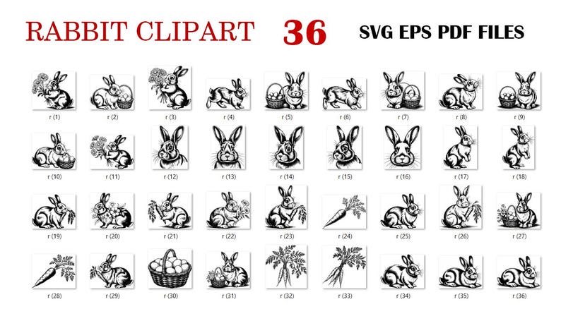 Rabbit SVG Clipart Bundle for Laser Engraving, Sublimation, Rabbits ...