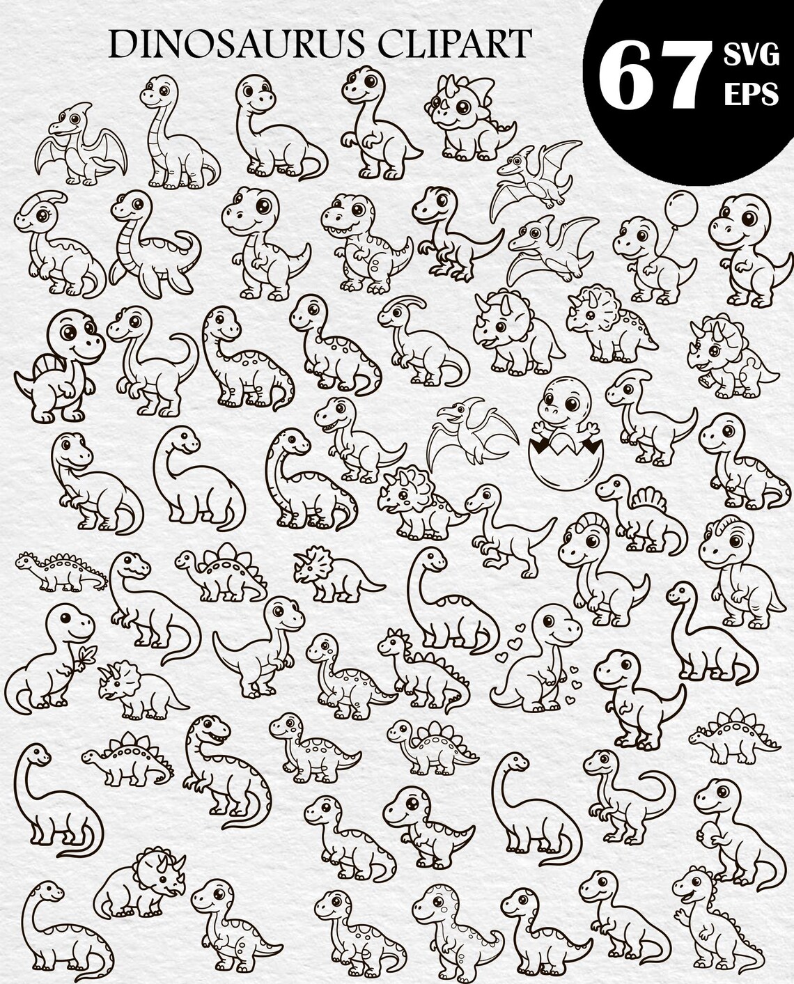 Cute Dinosaur Laser Cut Files, Dino Engraving, Kids Dino Clipart for ...