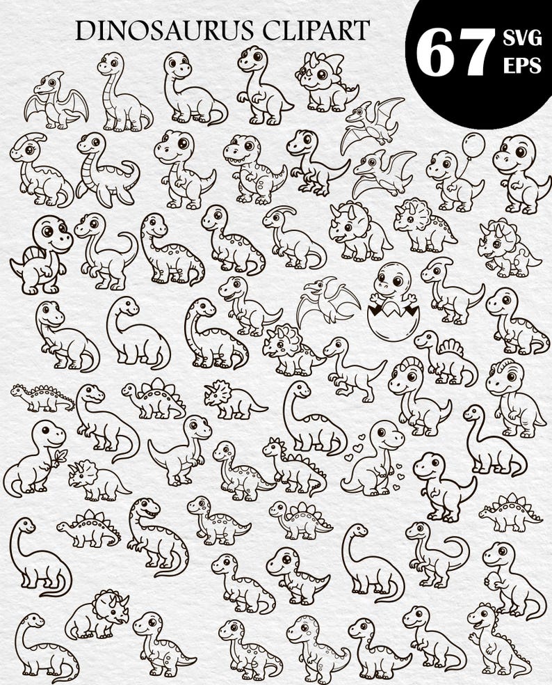 Cute Dinosaur Laser Cut Files, Dino Engraving, Kids Dino Clipart for ...