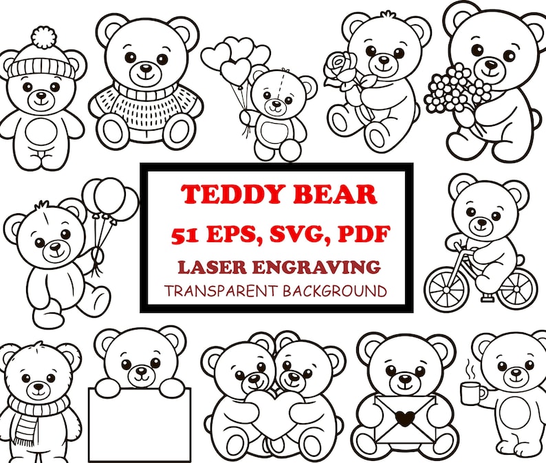 Teddy Bear SVG Clipart, Cute Bear Designs EPS Bears Laser Engraving ...