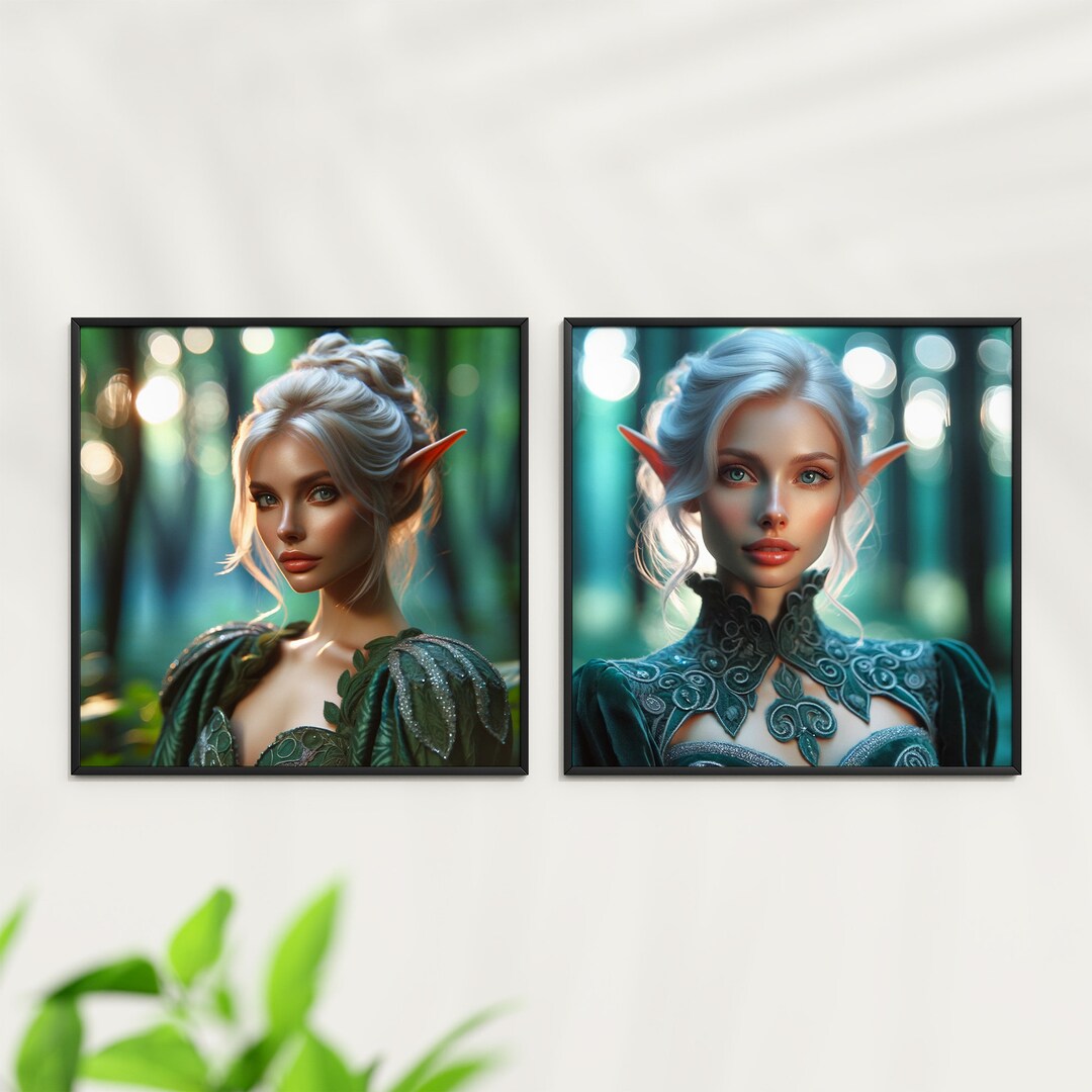 2 Elf Women - Sylvan Elven Beauties - 6K PNG Modern Wall Art, Printable ...