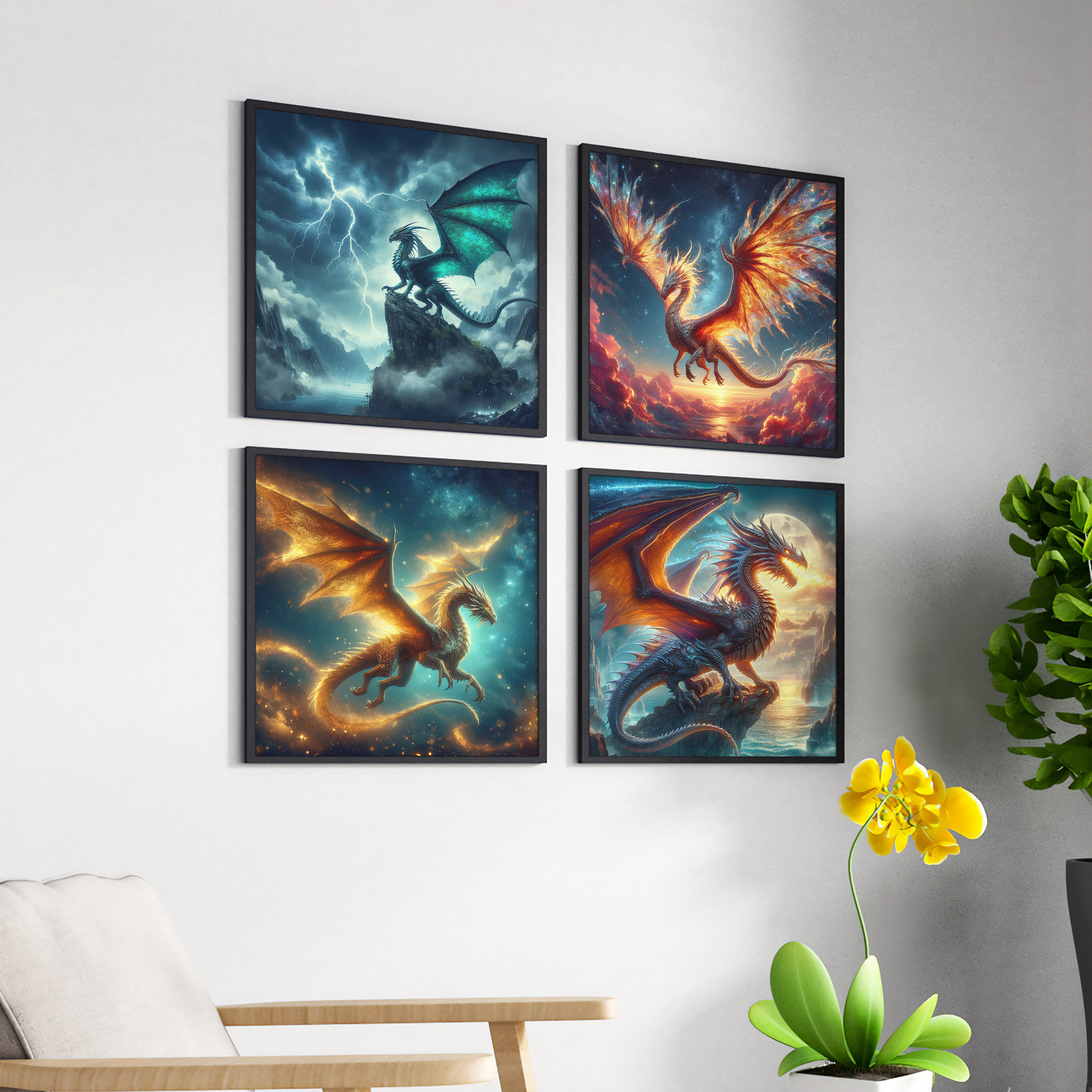 4 Wings of Fire Poster: Fantasy Decor, Fantasy Art Print, Mythical ...