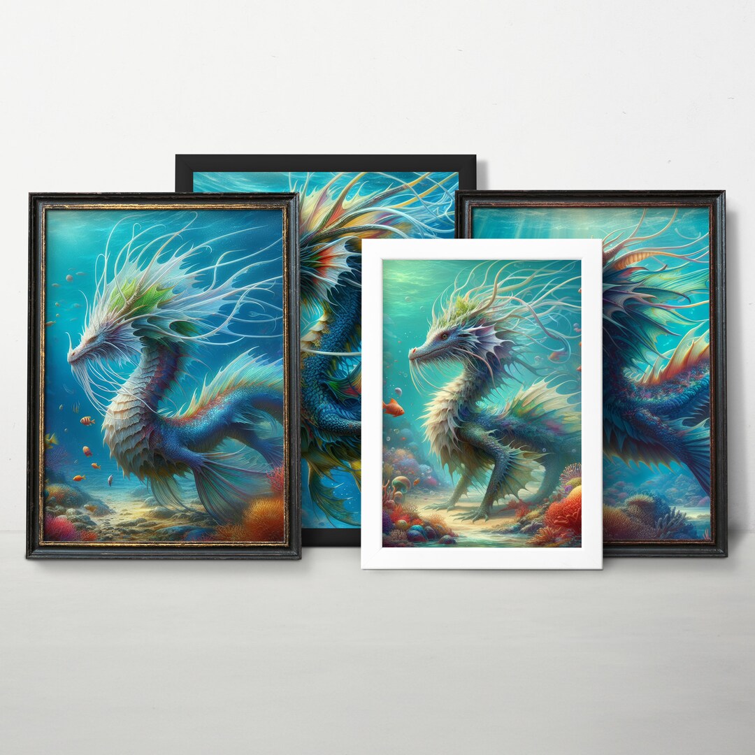4 Aquatic Dragon Art: Ocean Serpent, Aquatic Dragon Art, Digital Art ...