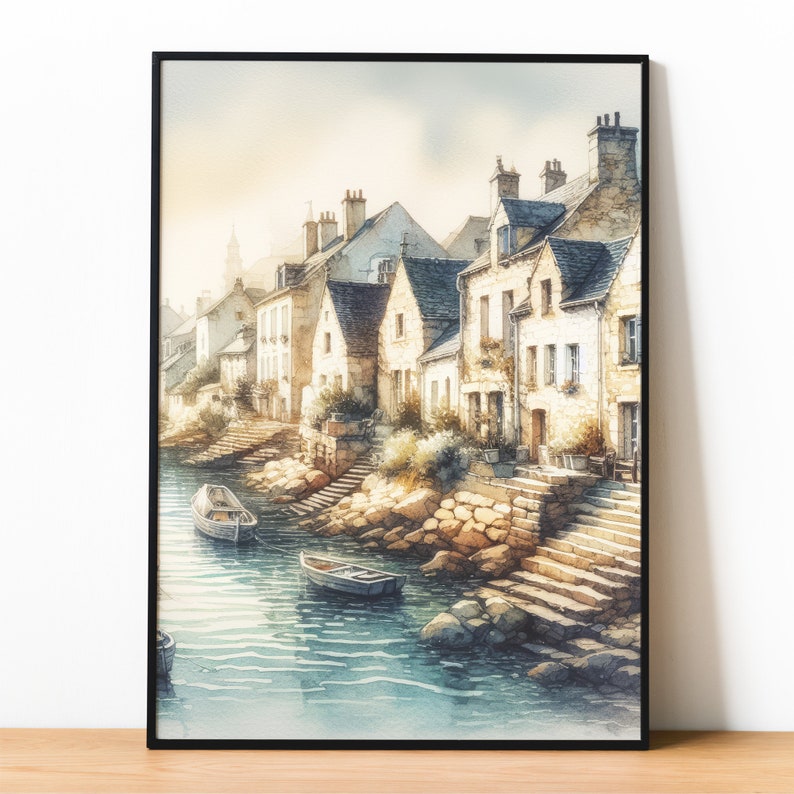 Set of 4 Riverside Town Posters Painting Printable | Urban New Home ...