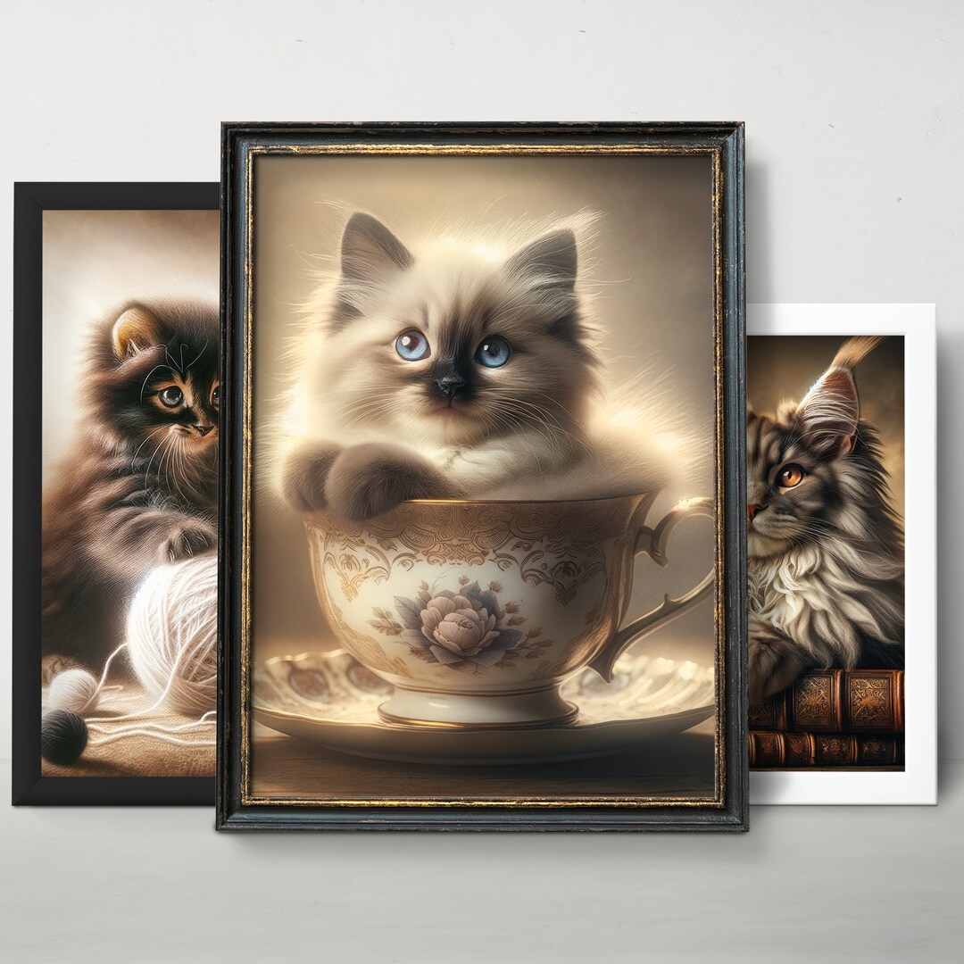 Set of 4 Cute Cat Wall Art Printable Posters | Cute Cat Canvas ...