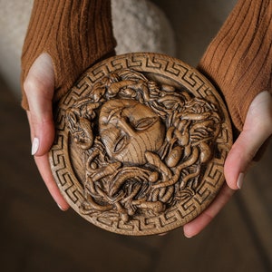 Medusa Wood Carving, Captivating Carved Medusa, Carved Gorgon Art ...