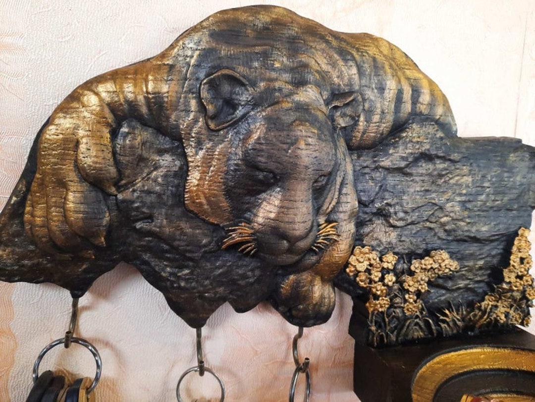 Wooden Key Organizer, Tiger Key Holder, Carved Wall Key Holder, Key ...