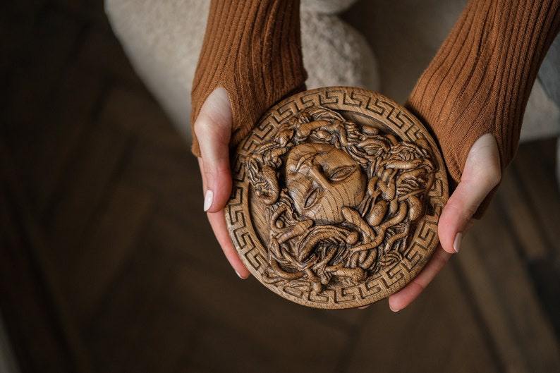Medusa Wood Carving, Captivating Carved Medusa, Carved Gorgon Art ...