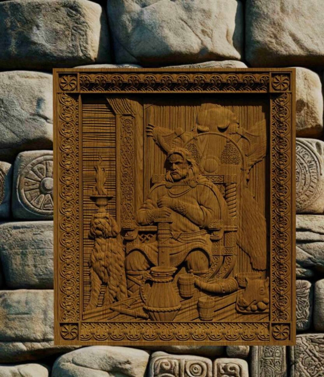 Viking on Throne Wooden Art, Carved Viking Plate, Unique Viking Gifts ...