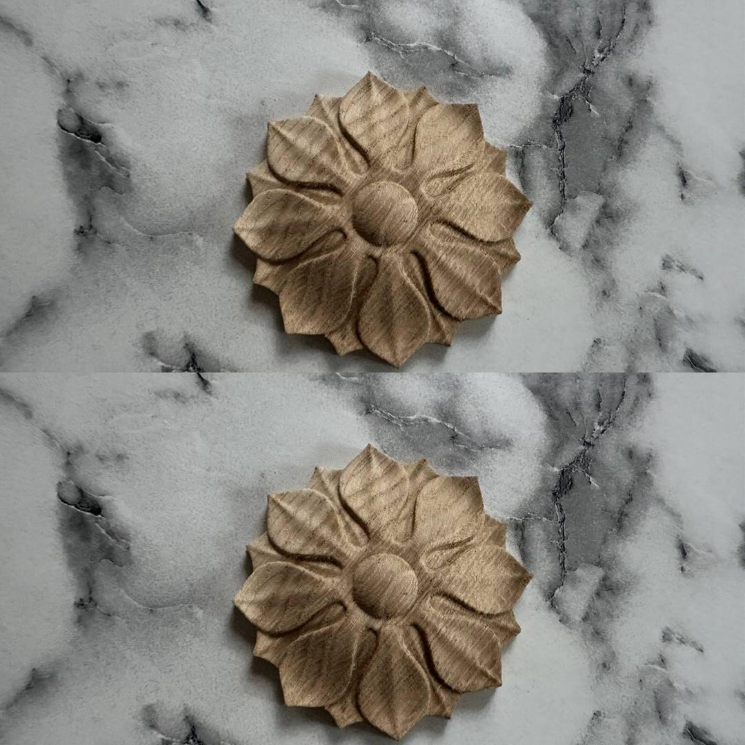 Set of 2 Unstained Oak Drop Onlays, Hand Carved Rosette Appliques for ...