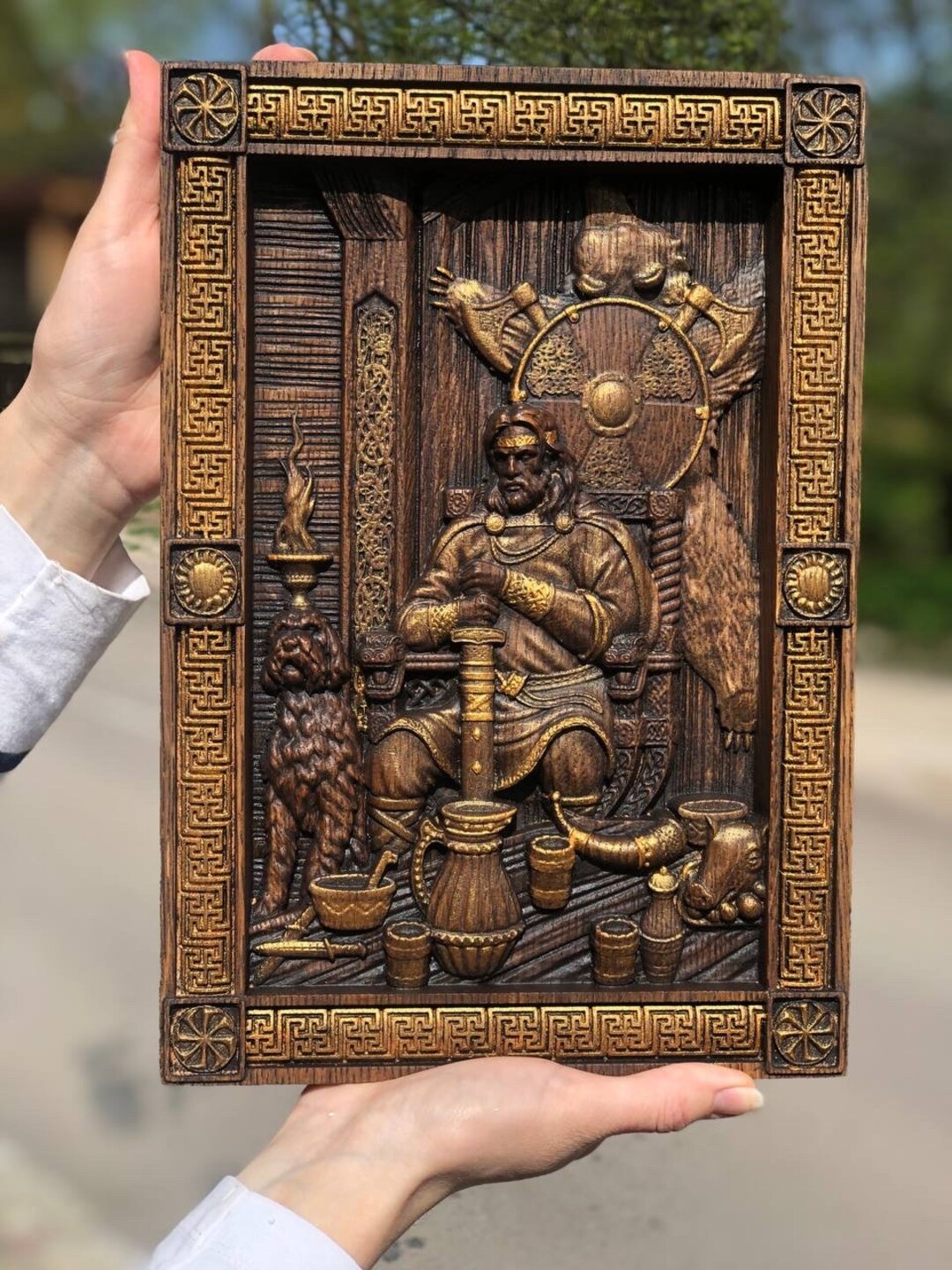 Viking on Throne Wooden Art, Carved Viking Plate, Unique Viking Gifts ...