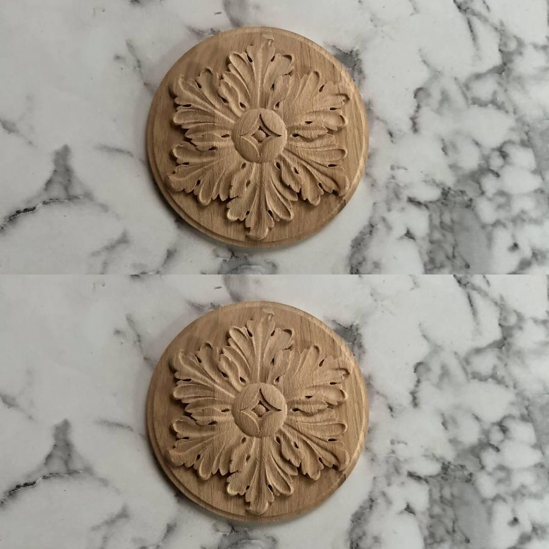 Set of 2 Oak Wood Drop Onlays, Hand Carved Wood Onlay Appliques for ...
