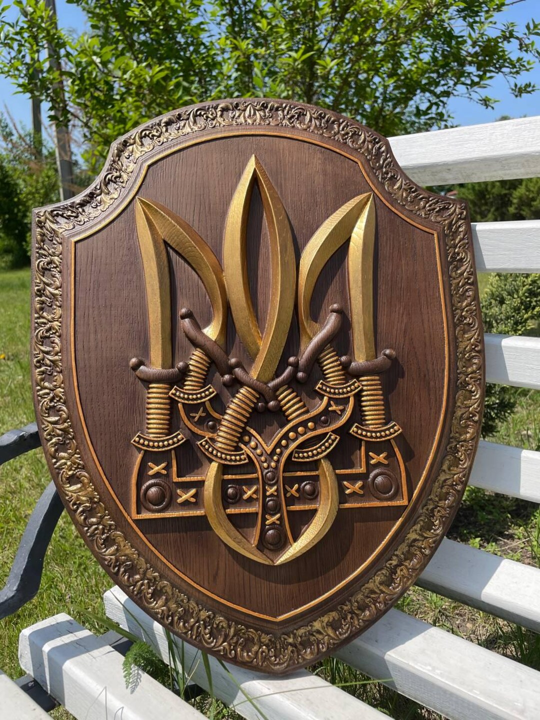 Ukrainian Trident Shield With Sabers | Wooden Coat of Arms | Handmade ...