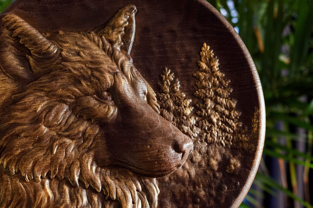 Carved Wolf Head Wall Decor, Personalized Wood Wolf Carving Gift ...