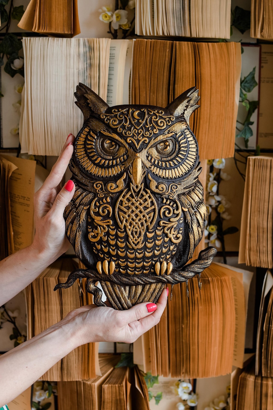 Owl Key Holder, Keys Organizer, Viking Owl Key Holder for Wall, Carved ...