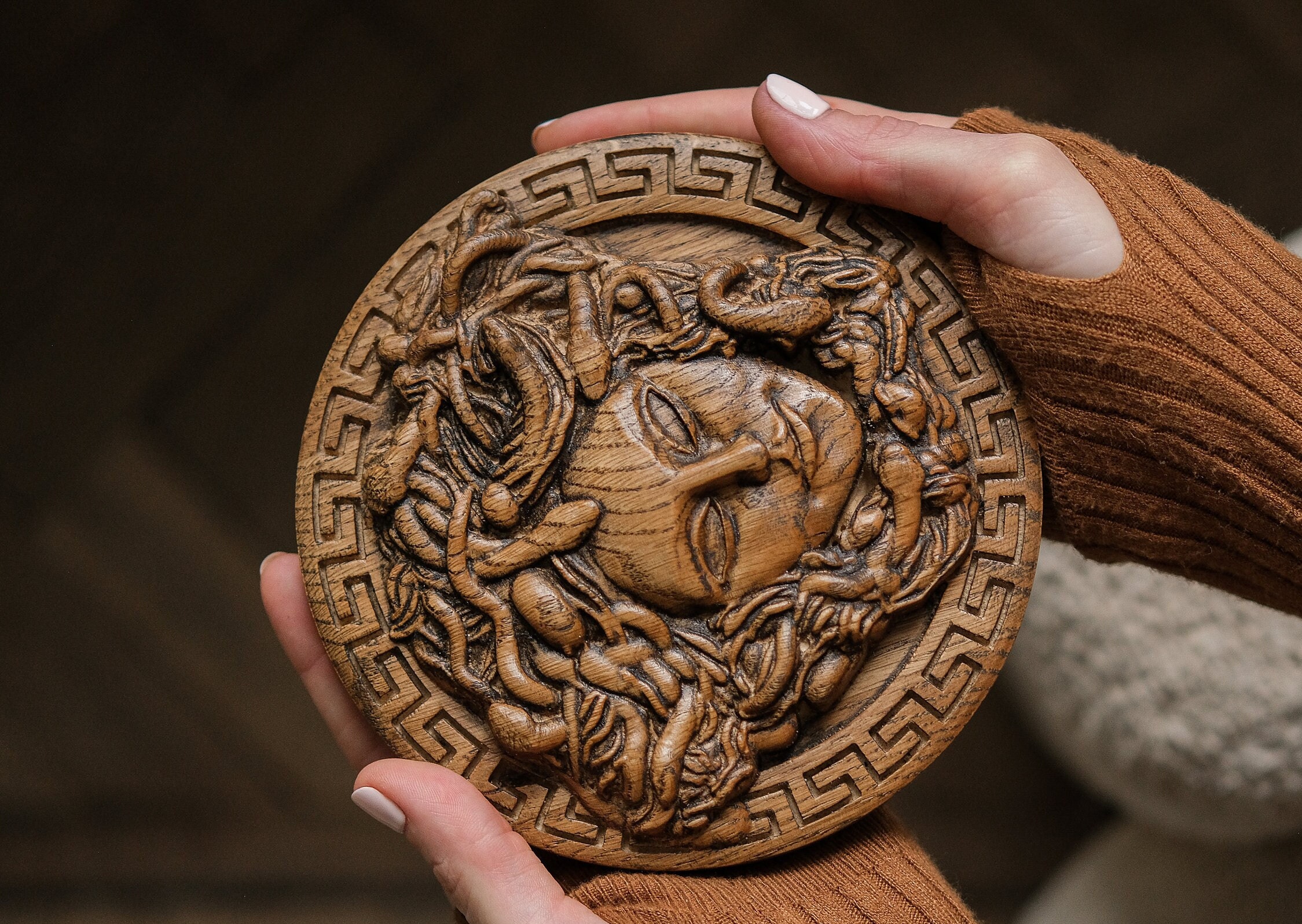Medusa Wood Carving, Captivating Carved Medusa, Carved Gorgon Art ...