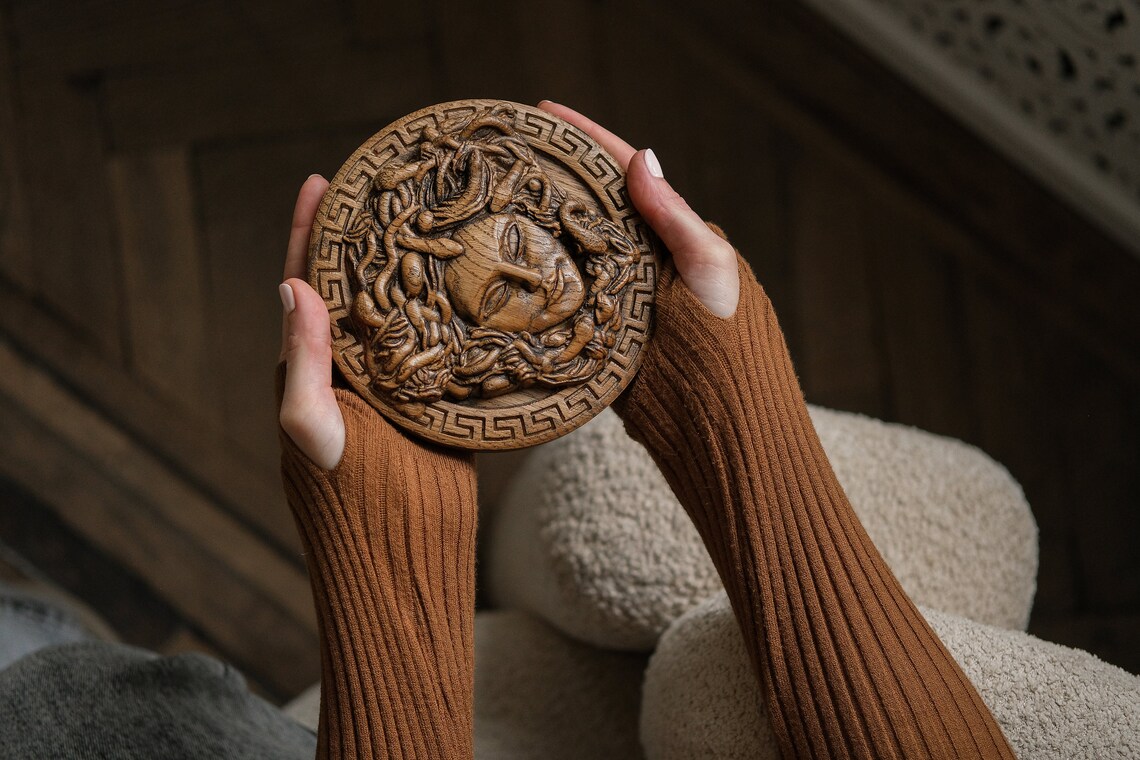 Medusa Wood Carving, Captivating Carved Medusa, Carved Gorgon Art ...