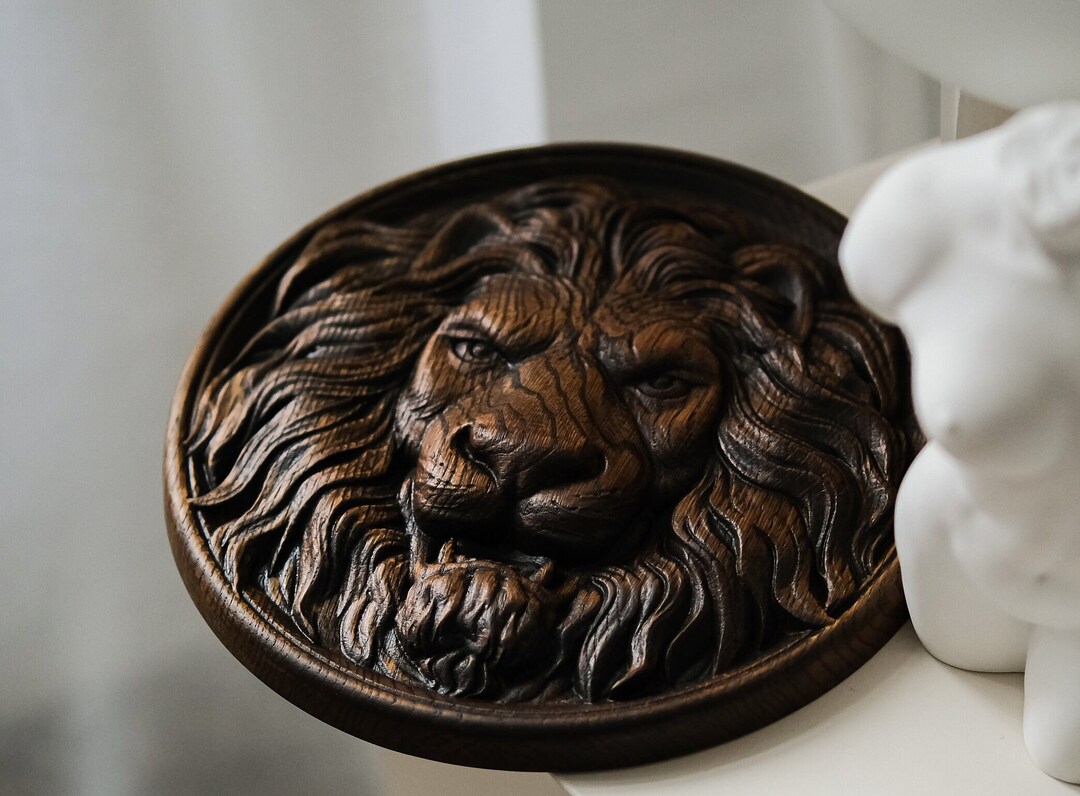 Lion Head Wood Carving for Unique Decor, Wood Carved Lion, Birthday ...
