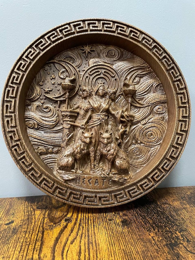 Hecate Statue | Greek Mythology Wall Art | Hand-carved Wooden Plaque ...