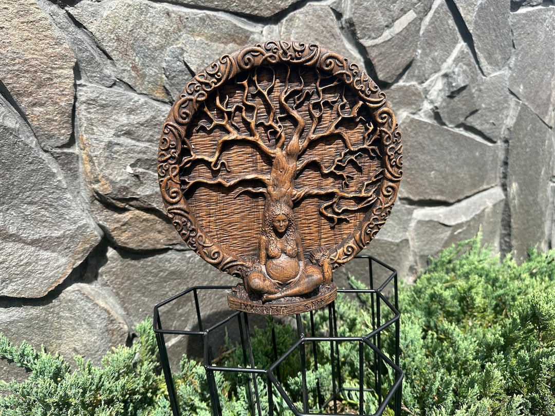 Personalized Yggdrasil Tree of Life Sculpture, Goddess Statue Wood ...