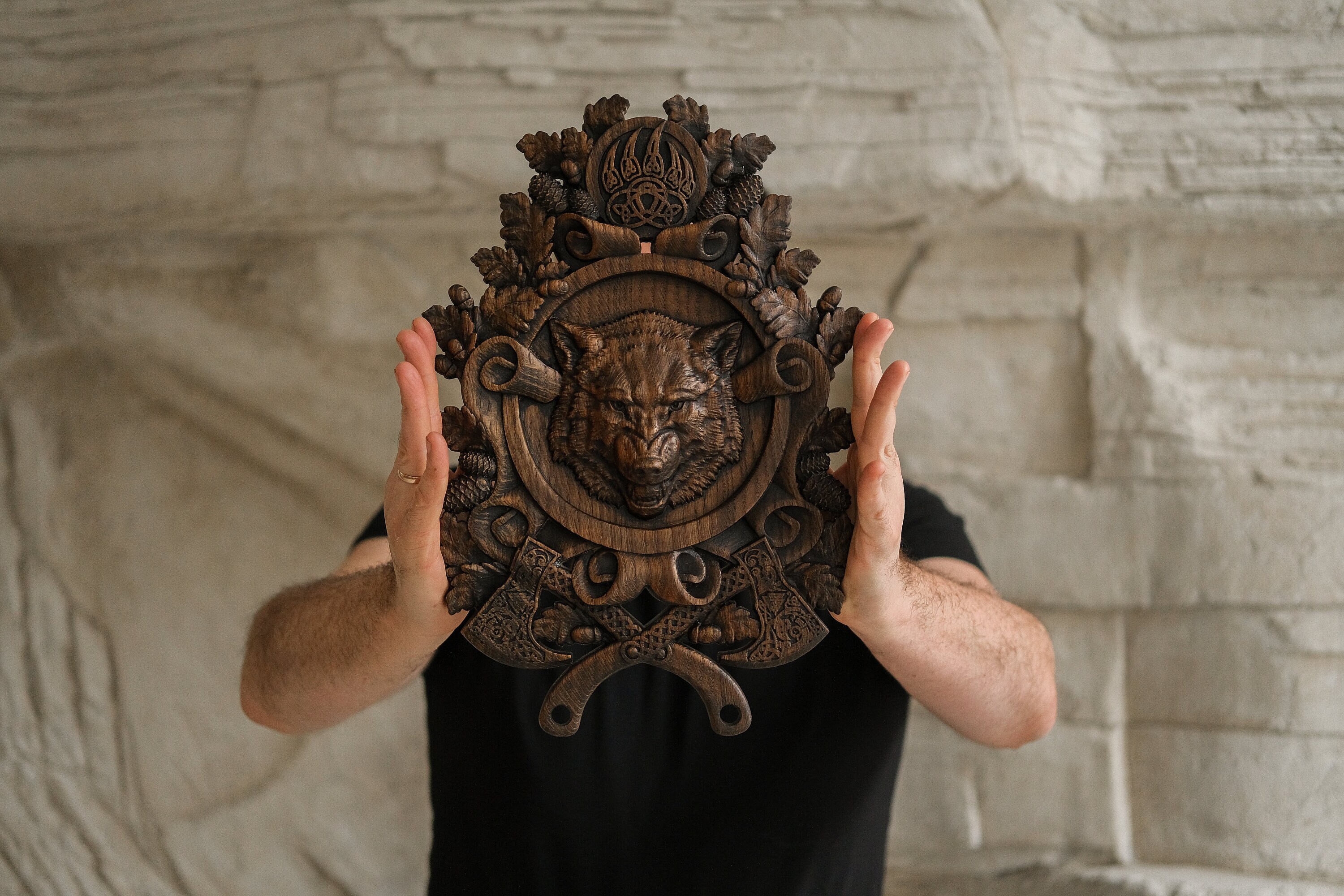 Carved Wooden Wolf Decor, Wolf Head Carving, Wolf Lovers Gift, Wood ...