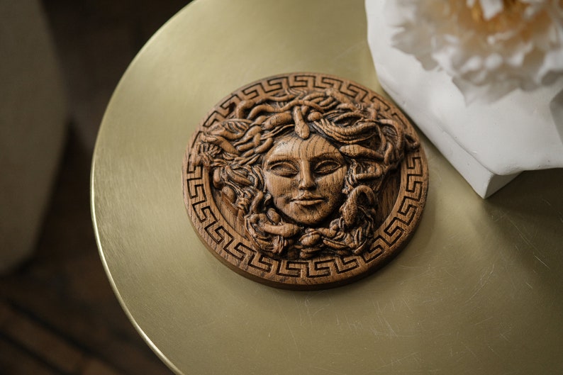 Medusa Wood Carving, Captivating Carved Medusa, Carved Gorgon Art ...