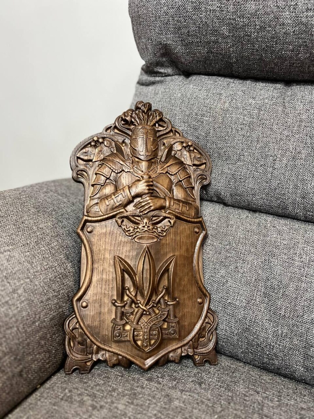 Hand-carved Wooden Knight Crest With Tryzub | Handmade Ukrainian Decor ...