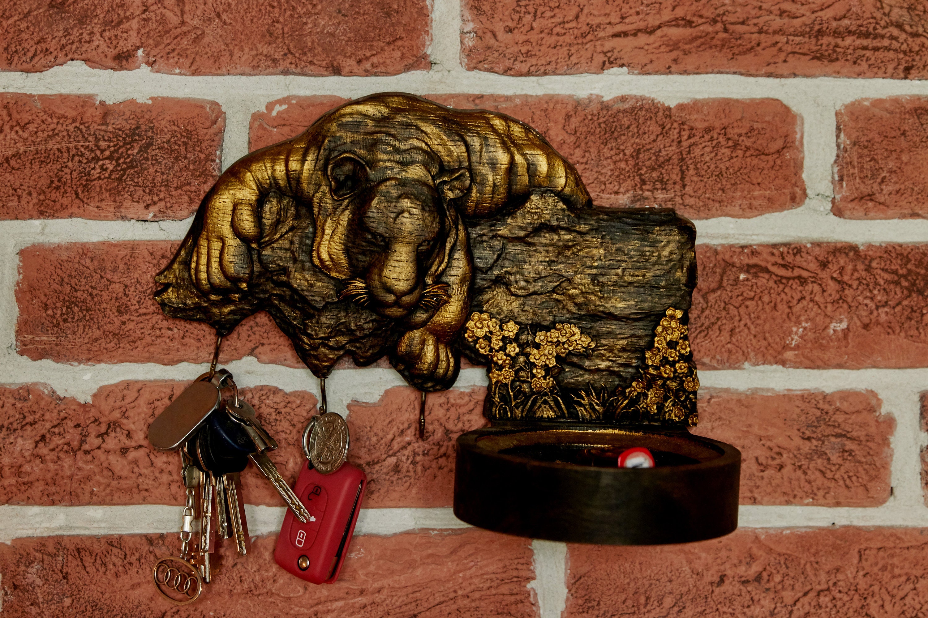 Wooden Key Organizer, Tiger Key Holder, Carved Wall Key Holder, Key ...