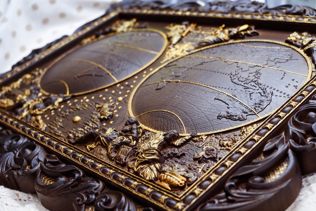 Wood Carving World Map, Handmade Wooden Gift, World Map Wall Art ...