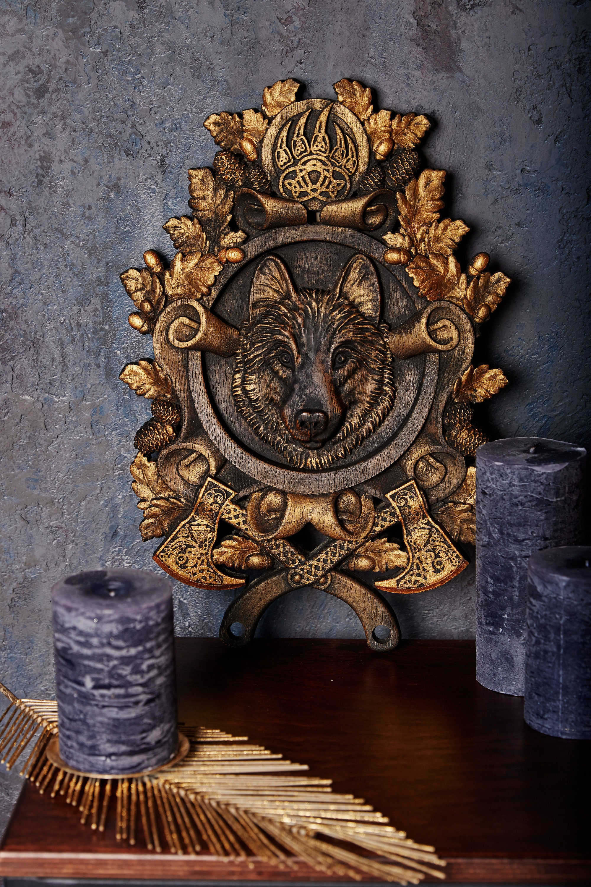 Carved Wooden Wolf Decor, Wolf Head Carving, Wolf Lovers Gift, Wood ...