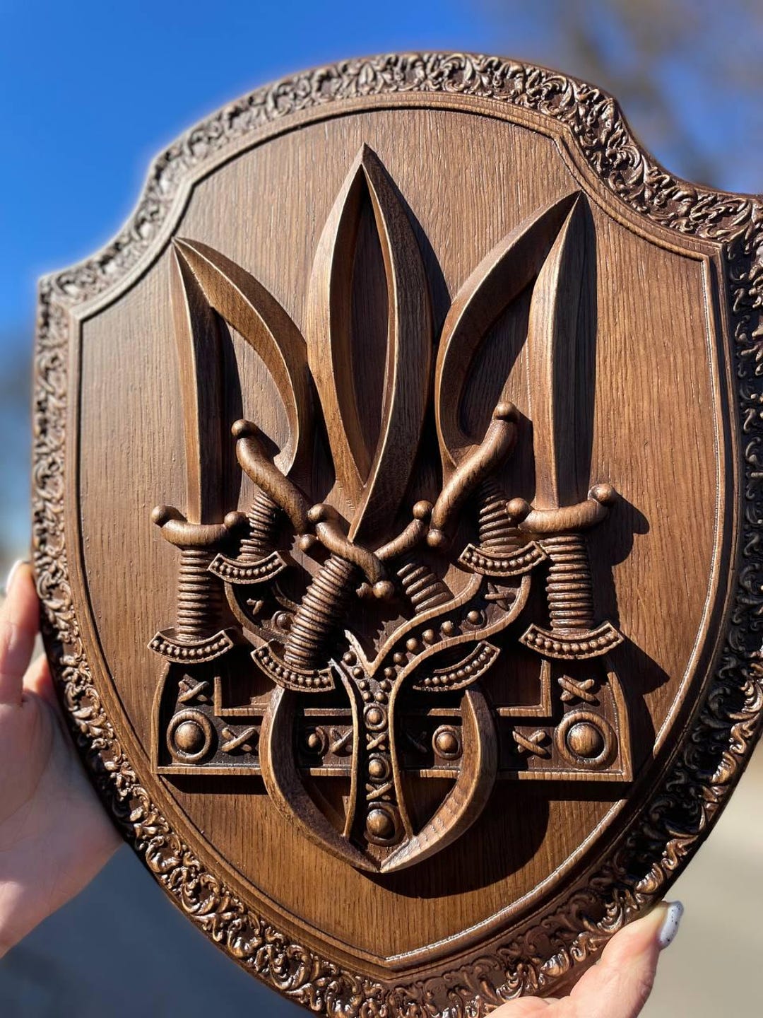 Ukrainian Trident Shield With Sabers | Wooden Coat of Arms | Handmade ...